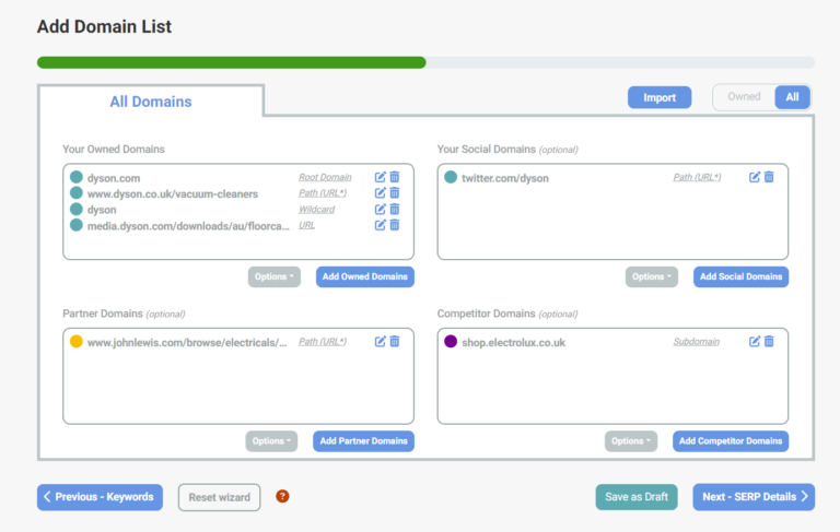 Explaining domain types and classifications in SERPsketch - SERPsketch